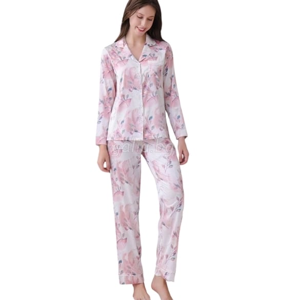 Дамска пижама от сатен с флорални мотиви | Онлайн магазин за бельо